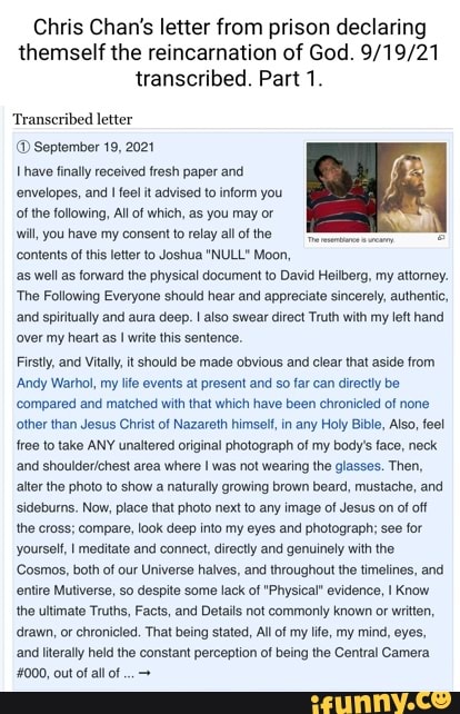 Chris Chan's letter from prison declaring themself the reincarnation of ...