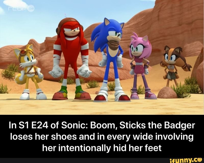 In S1 E24 of Sonic: Boom, Sticks the Badger loses her shoes and in ...