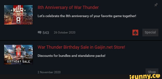 BIRTHDAY SALE Anniversary of War Thunder Let's celebrate the ...