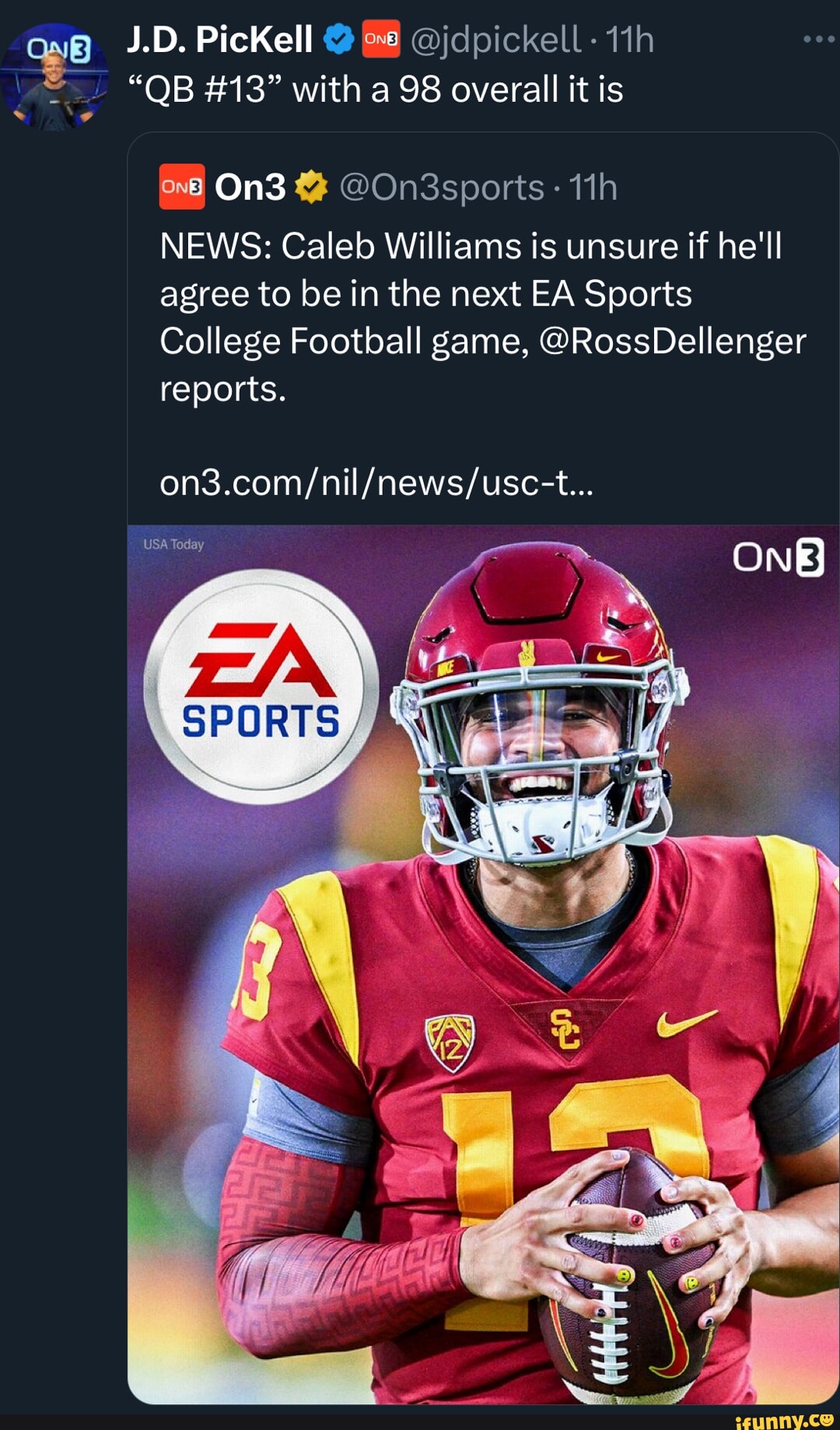 J.D. PicKell @ @jdpickell- "QB #13" with a 98 overall it is @On3sports ...