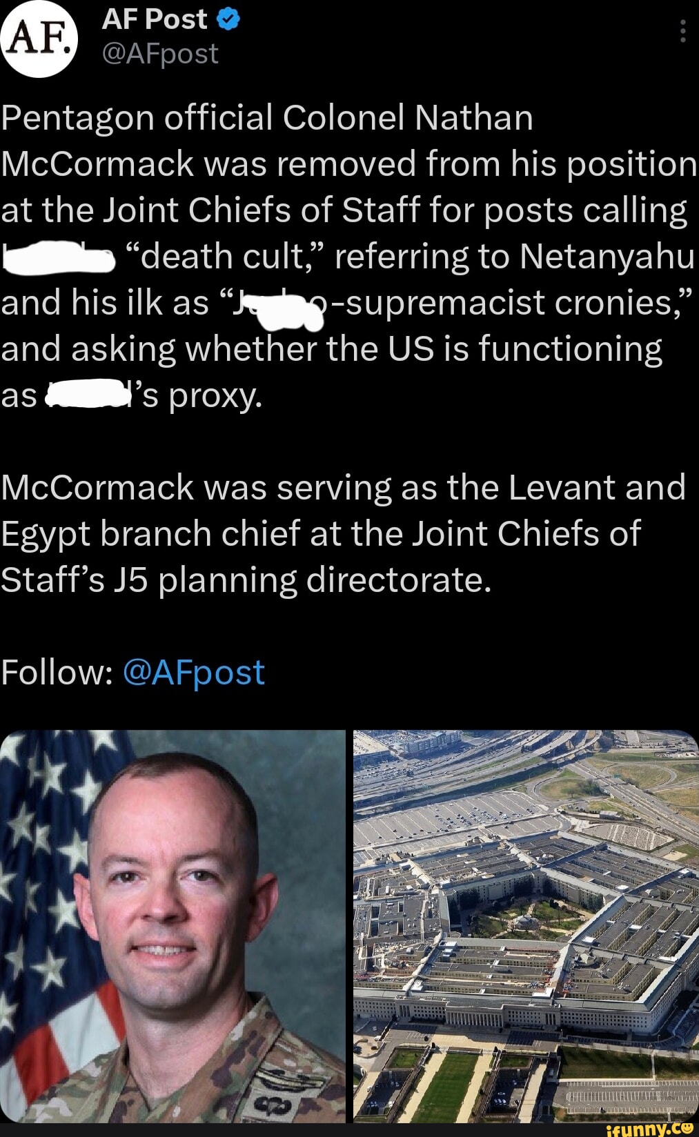 Pentagon official Colonel Nathan McCormack was removed from his ...