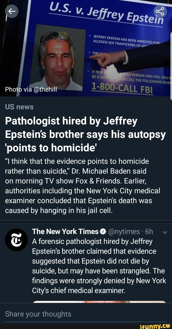 US news Pathologist hired by Jeffrey Epstein's brother says his autopsy ...