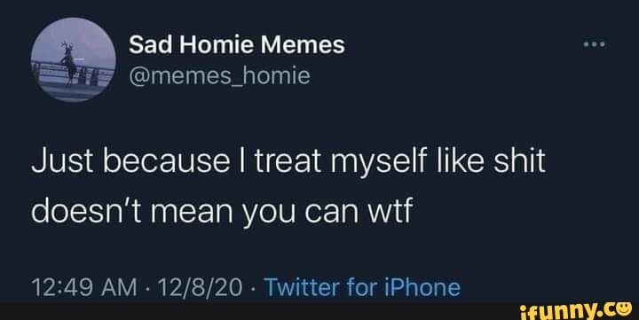 Sad Homie Memes @memes homie Just because I treat myself like shit ...