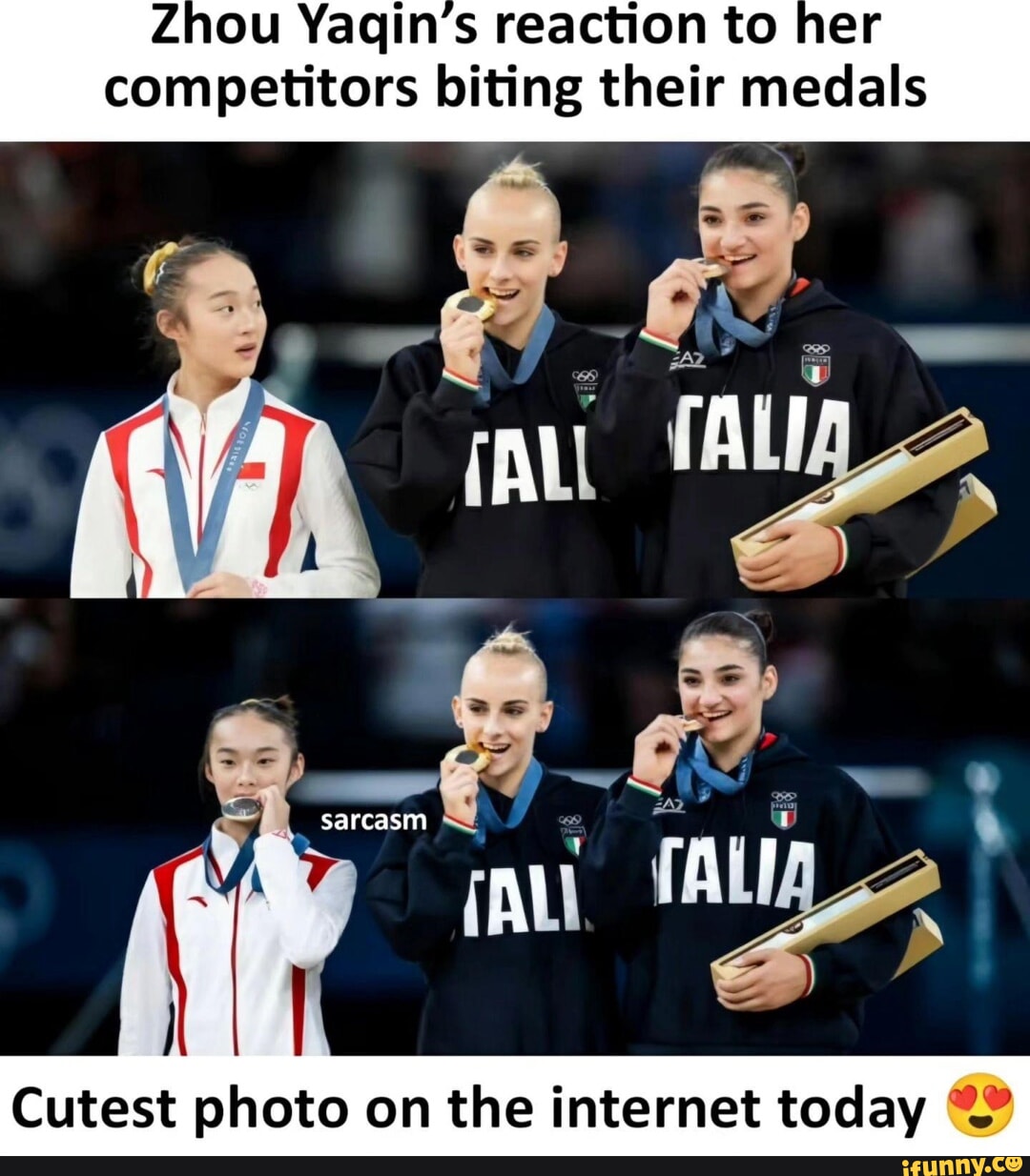 Zhou Yaqin''s reaction to her competitors biting their medals sarcasm ...
