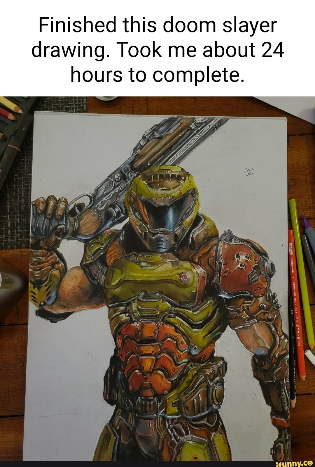Finished this doom slayer drawing. Took me about 24 hours to complete ...