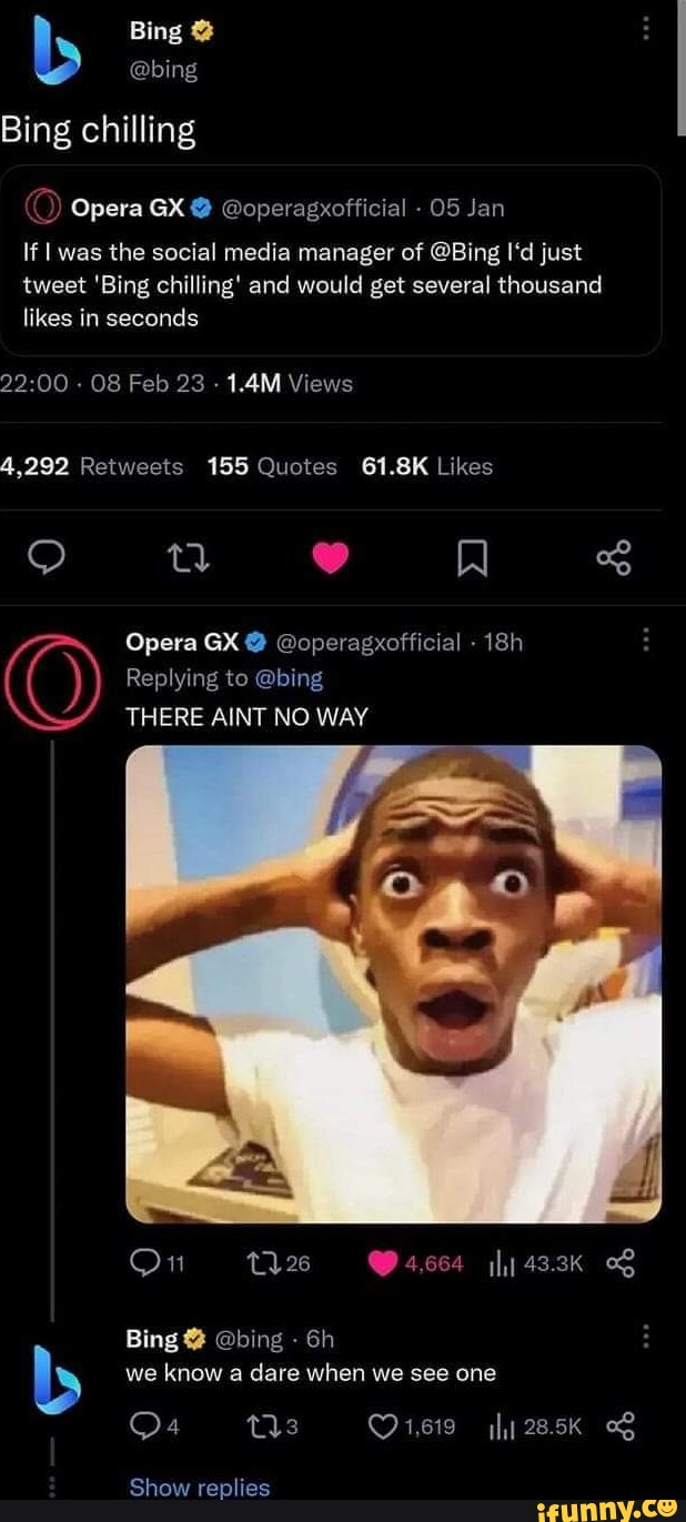 Bing @bing Bing chilling O) Opera GX @ @operagxofficial - 05 Jan If I ...