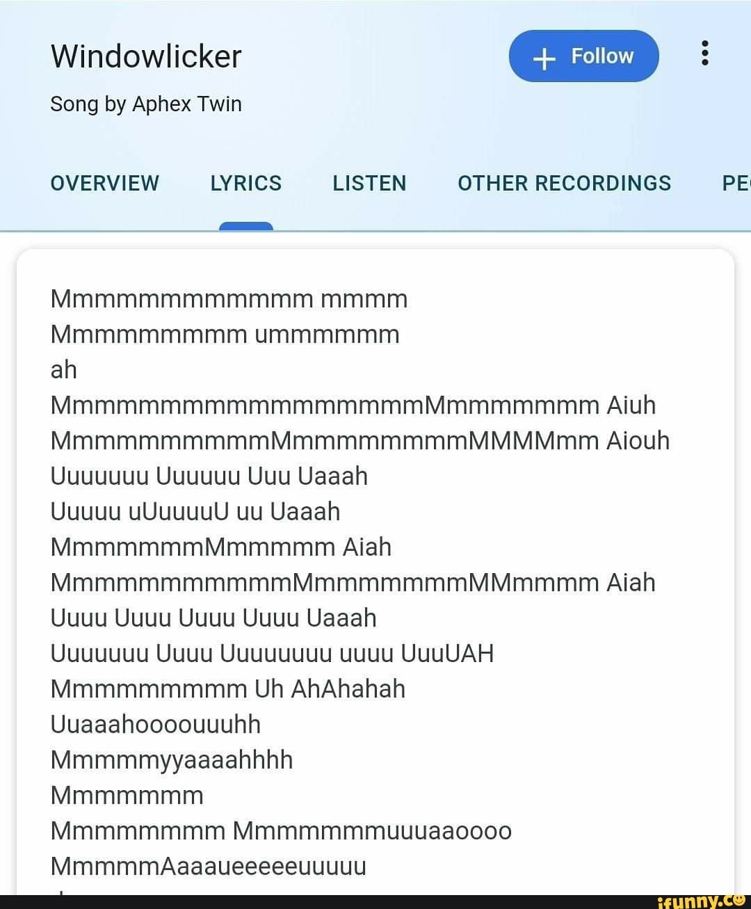 Windowlicker 3 Song by Aphex Twin ah Mmmmmyyaaaahhhh - iFunny