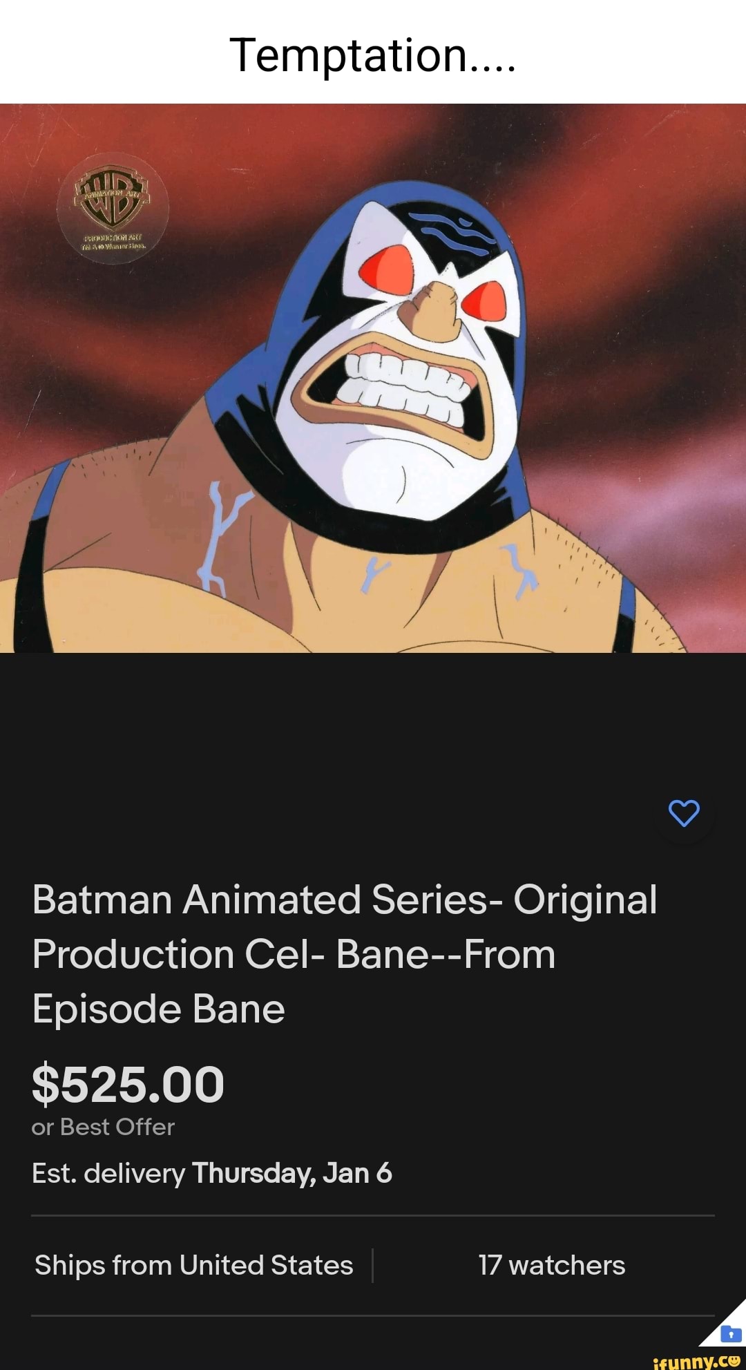 Temptation... Batman Animated Series- Original Production Cel- Bane ...