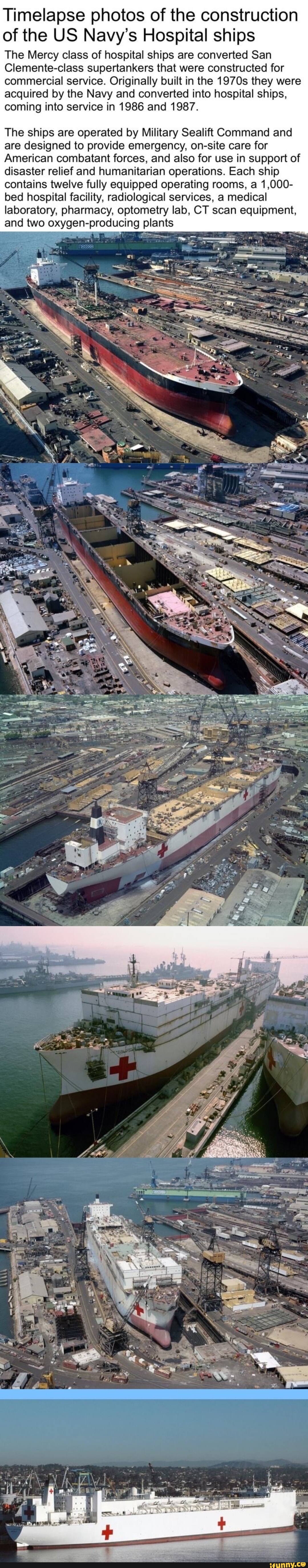 Timelapse photos of the construction of the US Navy's Hospital ships ...