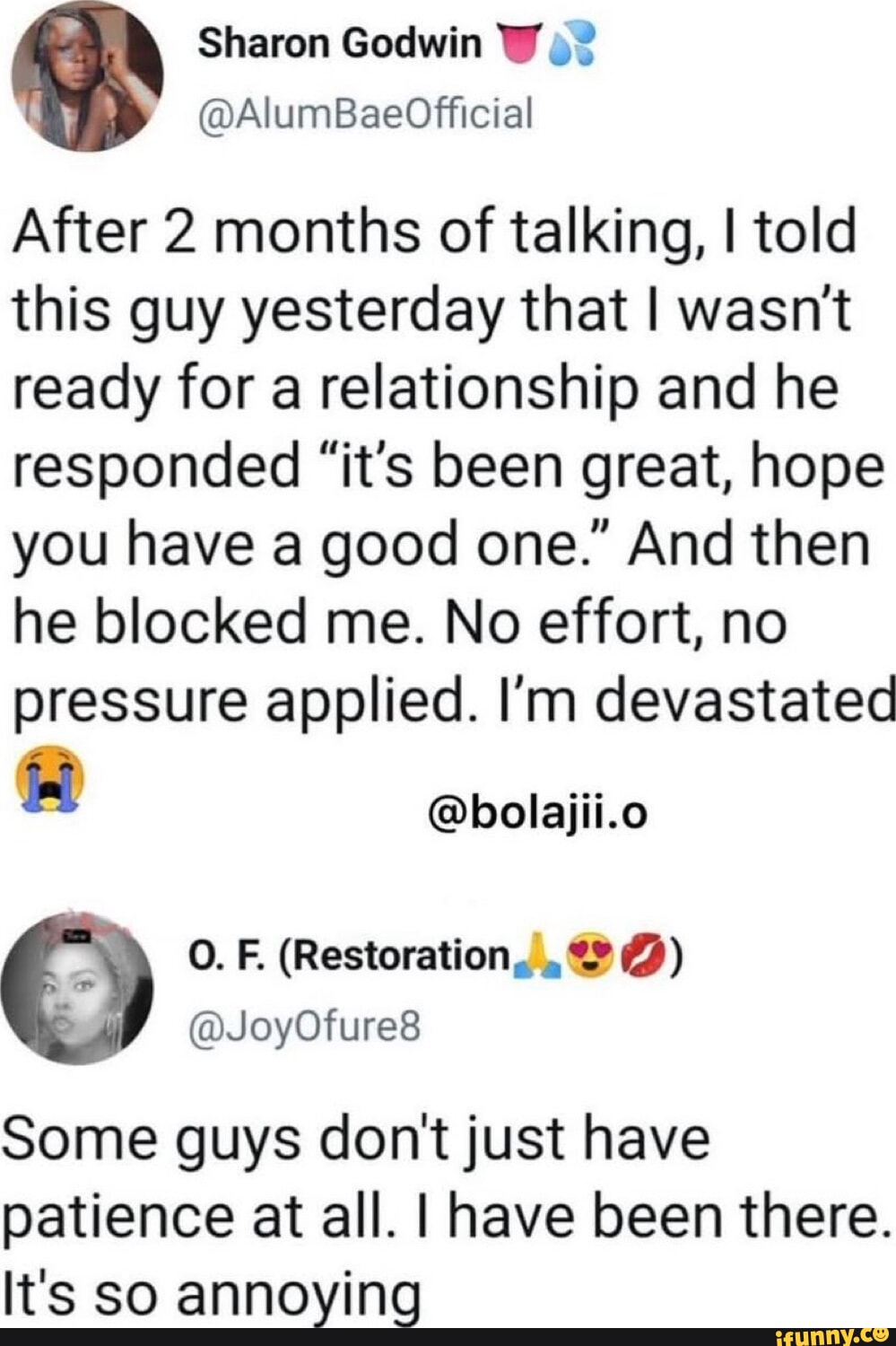 Sharon Godwin @AluMBaeOfficial After 2 months of talking, I told this ...