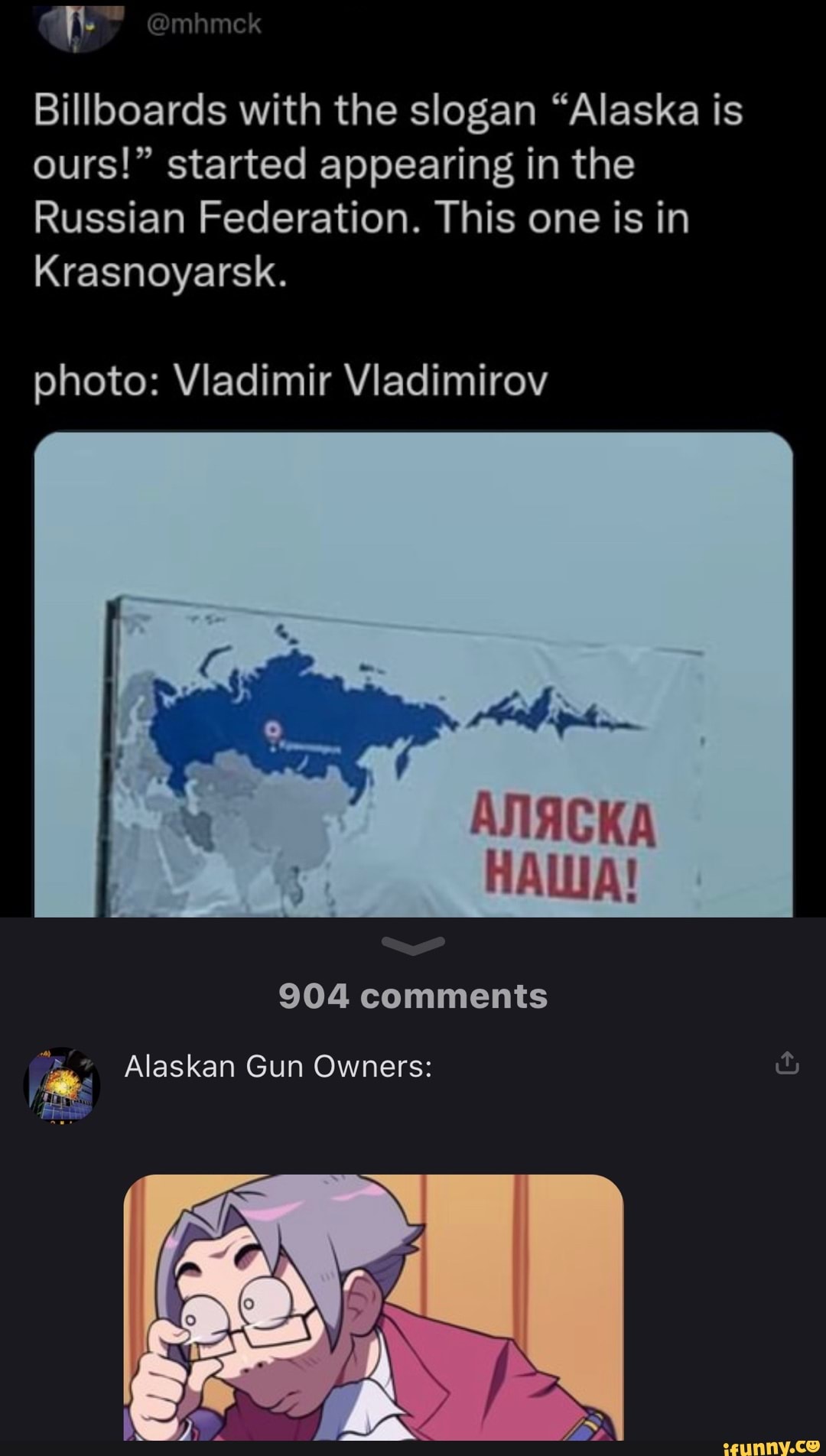 @mhmck Billboards with the slogan "Alaska is ours!" started appearing ...