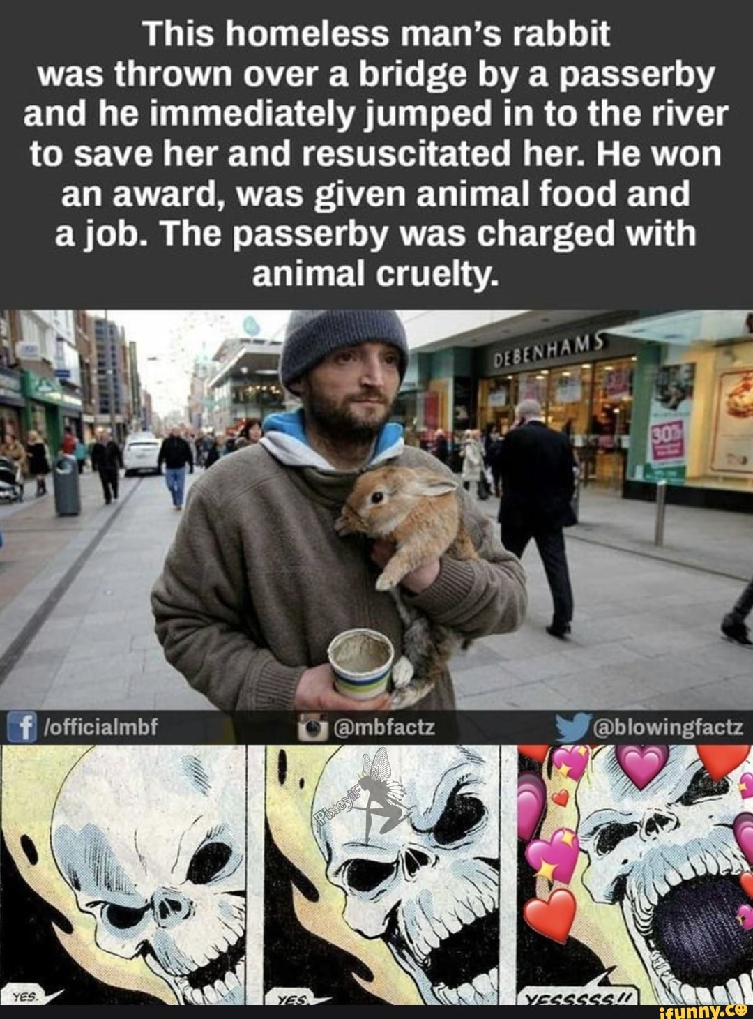 This homeless man's rabbit was thrown over a bridge by a passerby and ...