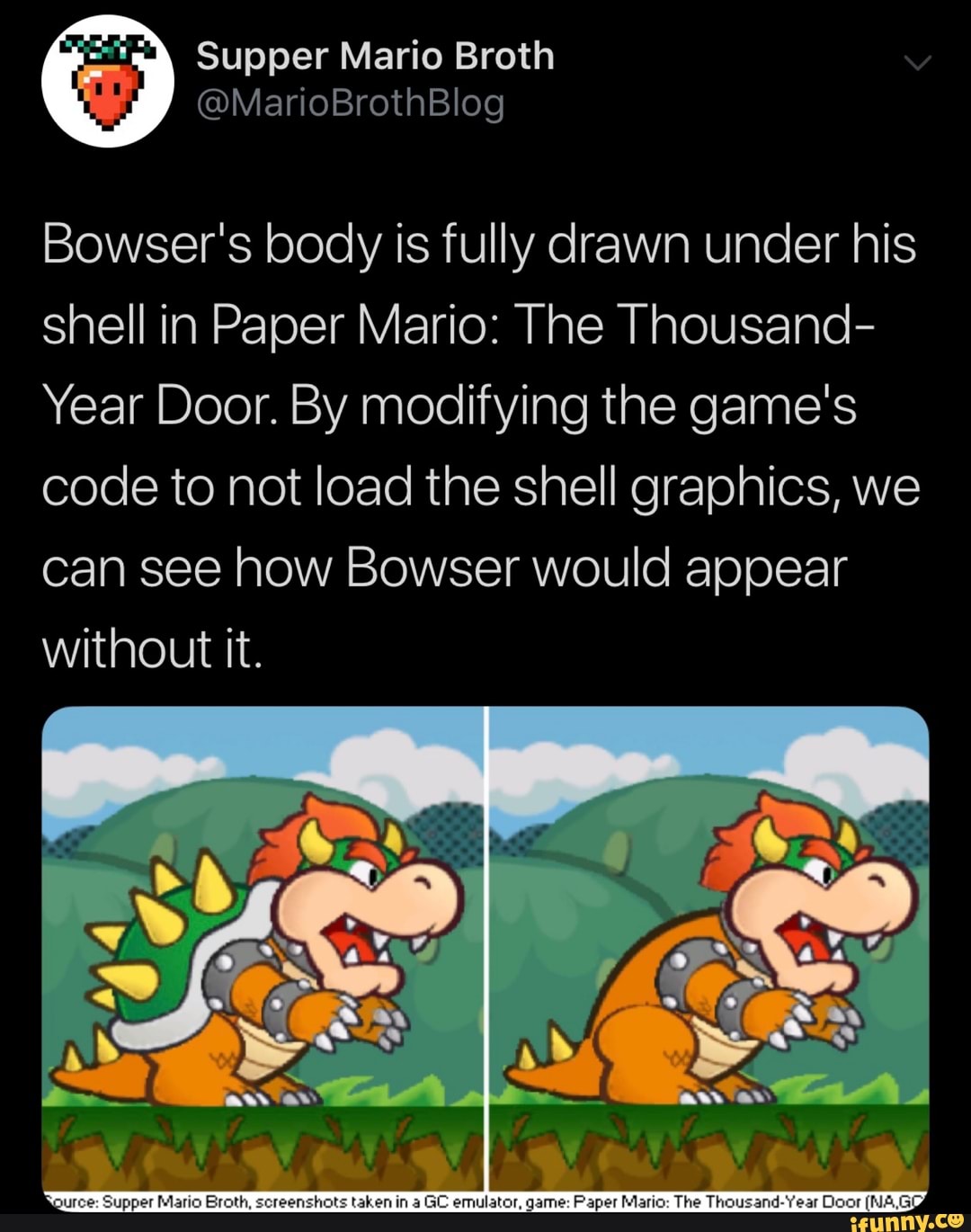 Bowser's body is fully drawn under his shell in Paper Mario: The ...