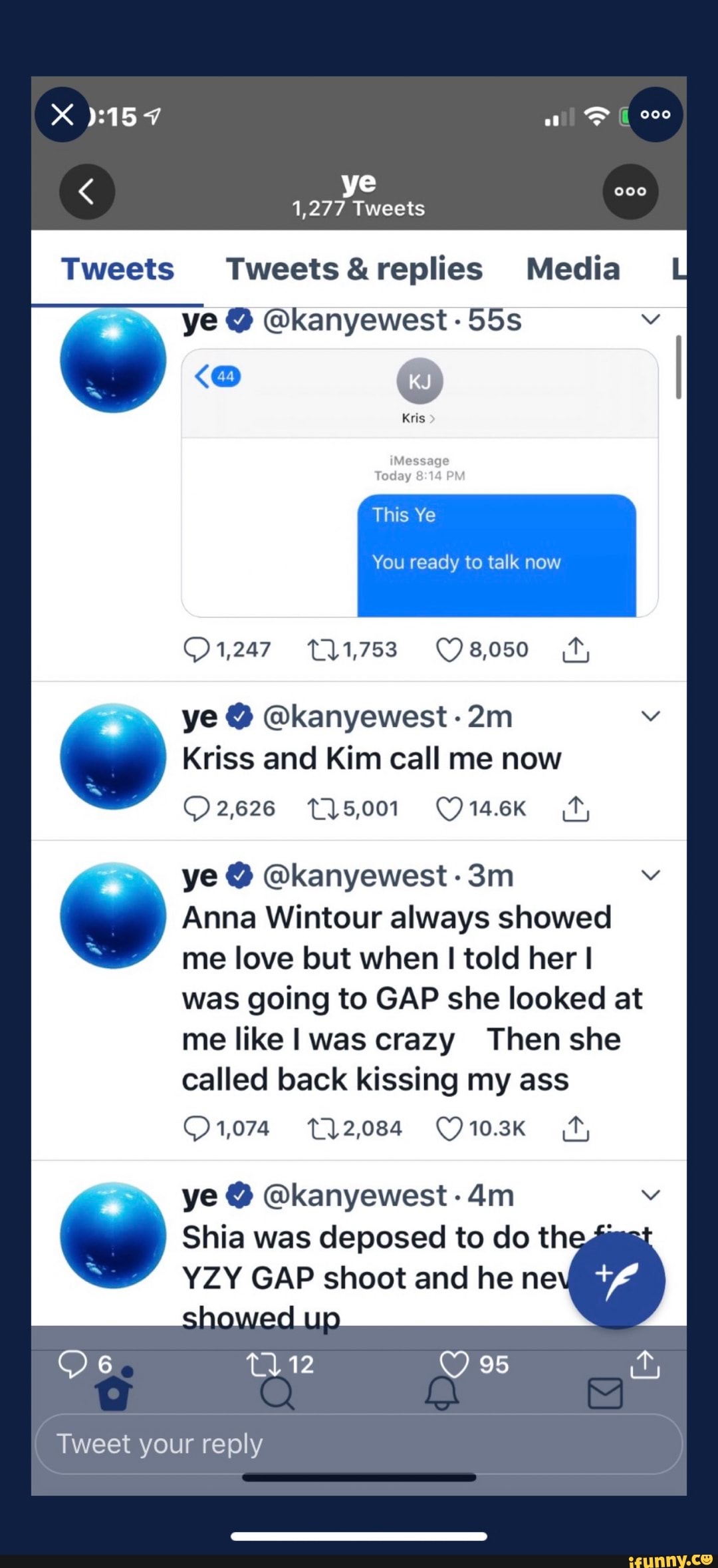 Ye 1,277 Tweets Tweets Media ye @ @kanyewest - Ss Kris Tedoy 14 This Ye ...