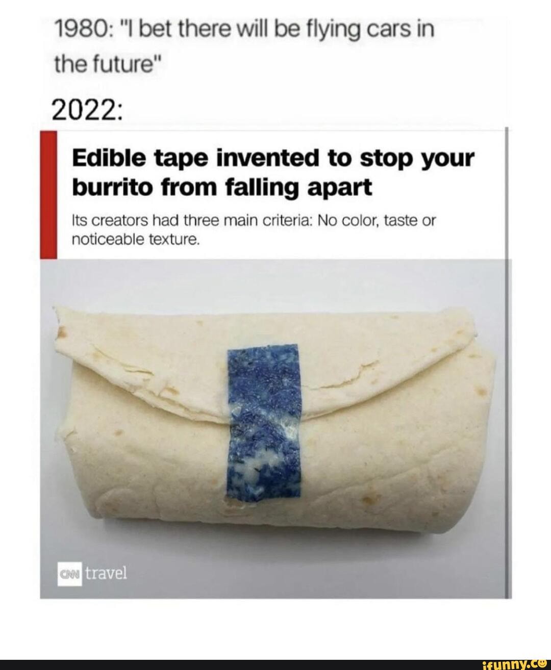 1980: "I bet there will be flying cars in the future" 2022: Edible tape ...