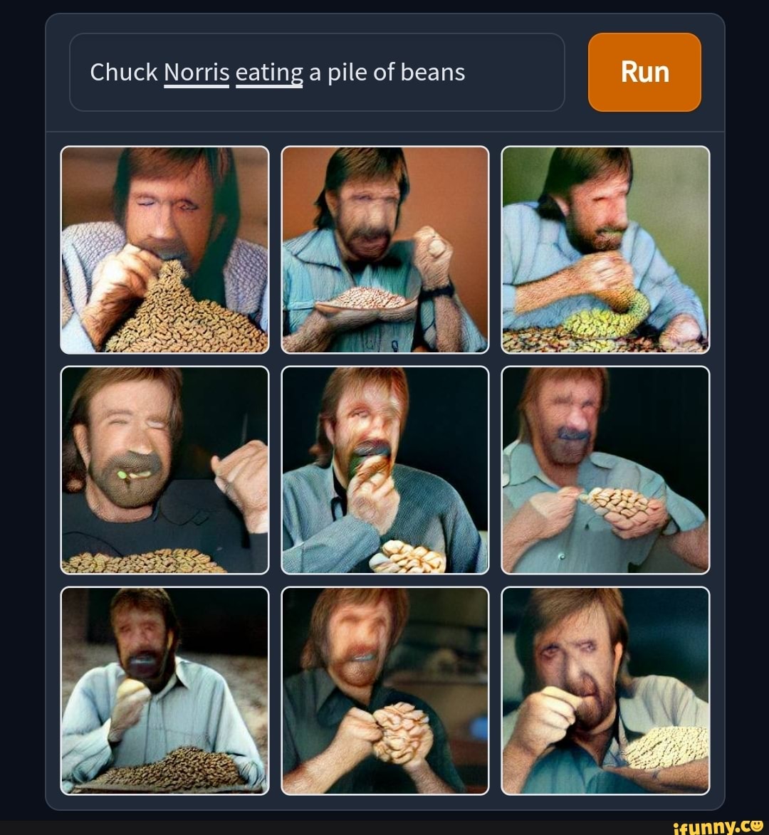 Chuck Norris eating a pile of beans Run - iFunny