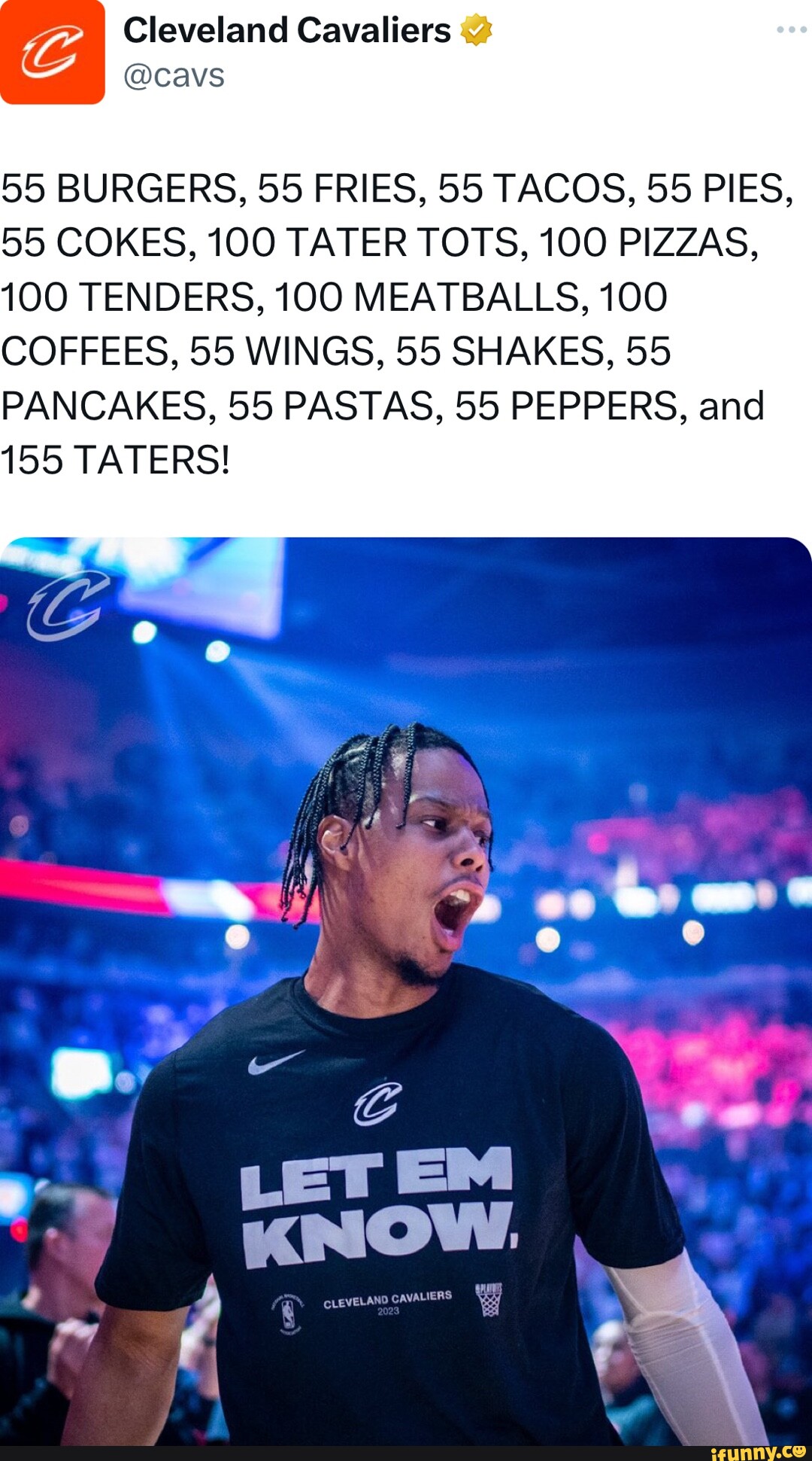 Cleveland Cavaliers Toes 55 BURGERS 55 FRIES 55 TACOS 55 PIES 55
