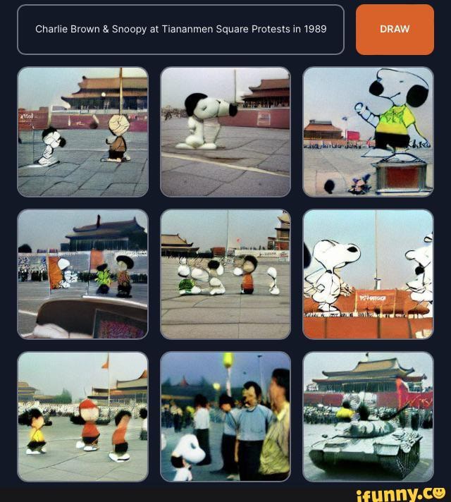Charlie Brown & Snoopy at Tiananmen Square Protests in 1989 - iFunny