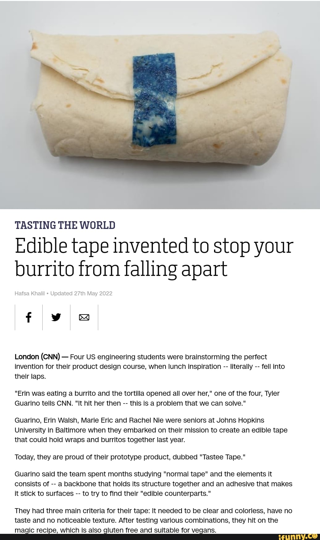TASTING THE WORLD Edible tape invented to stop your burrito from ...