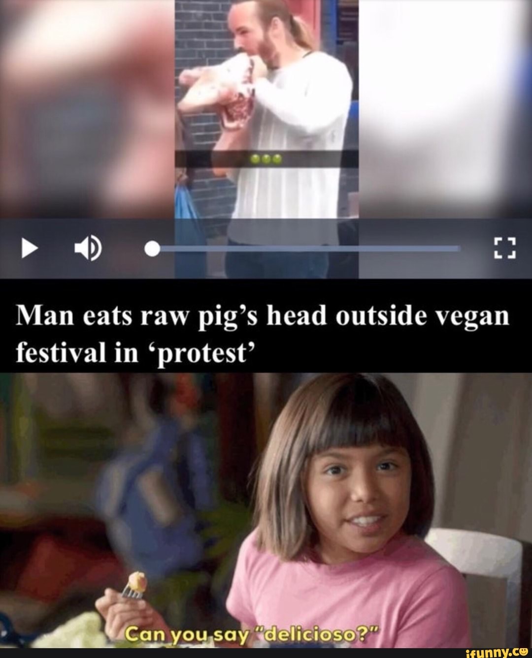 Man eats raw pig’s head outside vegan festival in ‘protest’ - iFunny