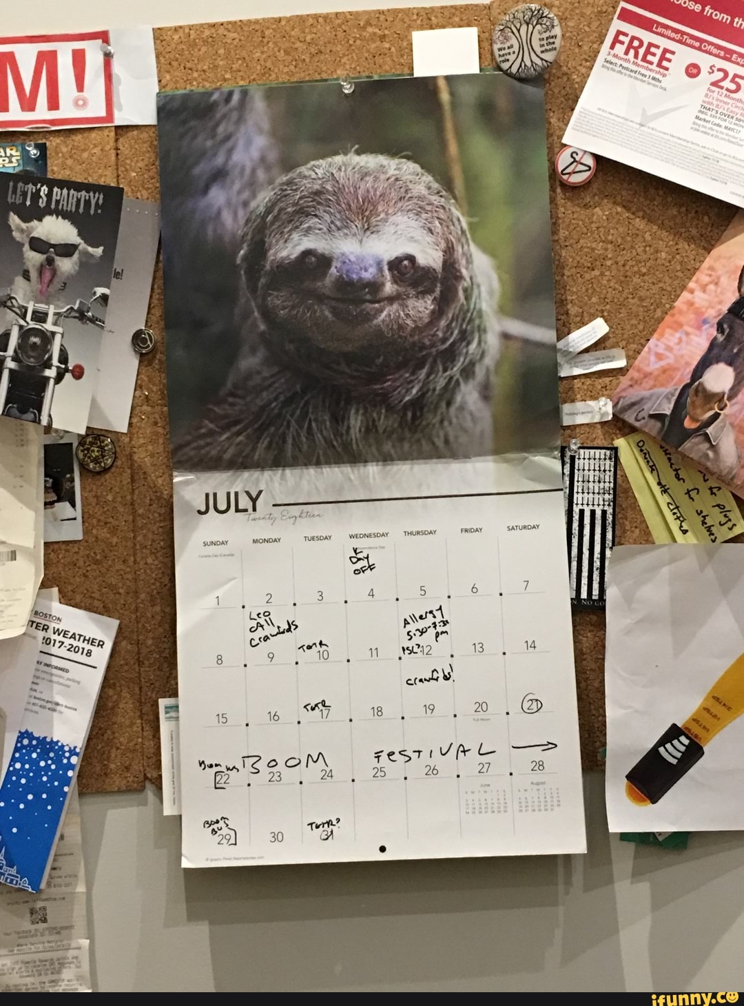 Oh hey there, sloth.... - WEDNESDAY THURSDAY 4 OM MoNoay TUESDAY - iFunny