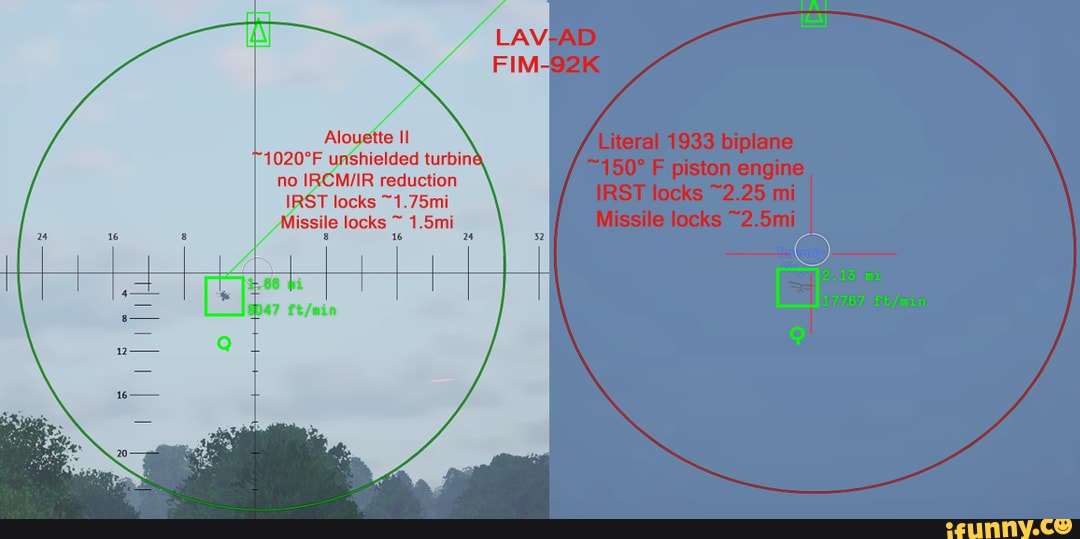 LAV-AD FIM-92K Alouette no reduction IRST locks ~1.75mi Missile locks 1 ...