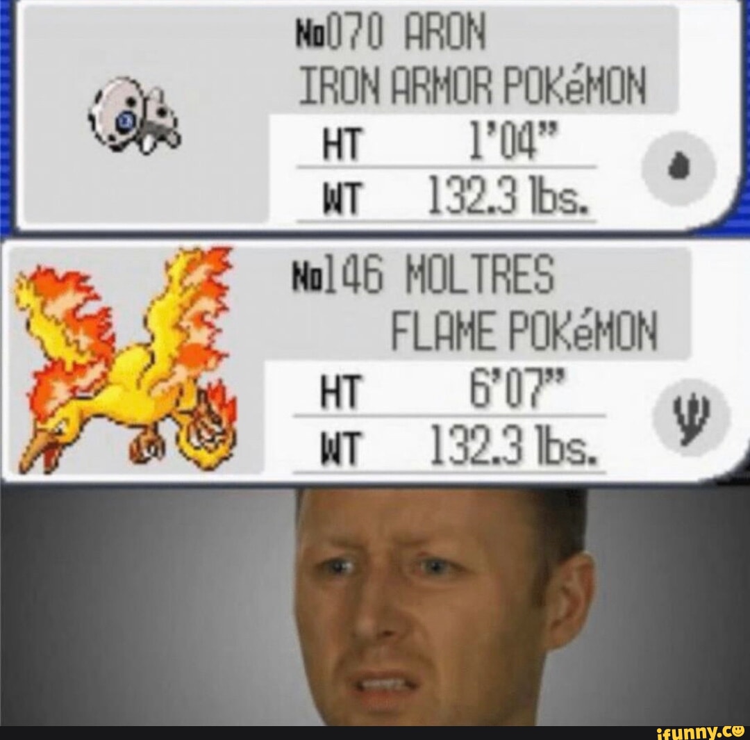 ARON TRON ARMOR POKeMON \ HT 3-Sss*1*000" 132.3 bs. Wold6 MOLTRES FLAME ...
