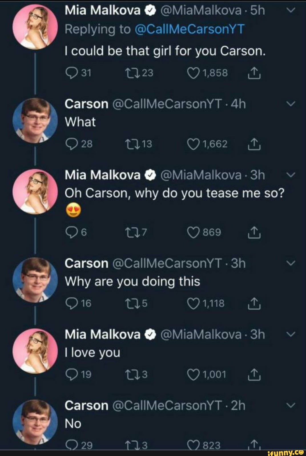 O Replying to @CallMeCarsonYT I could be that girl for you Carson. Oh ...