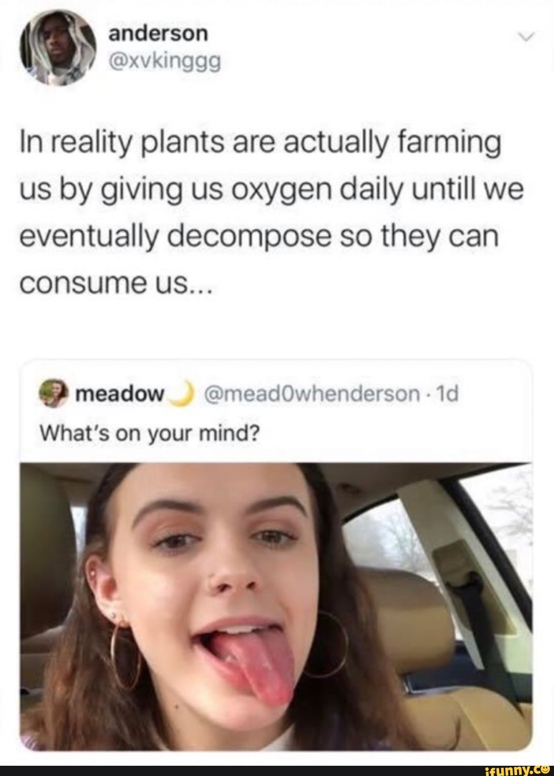 In reality plants are actually farming us by giving us oxygen daily ...