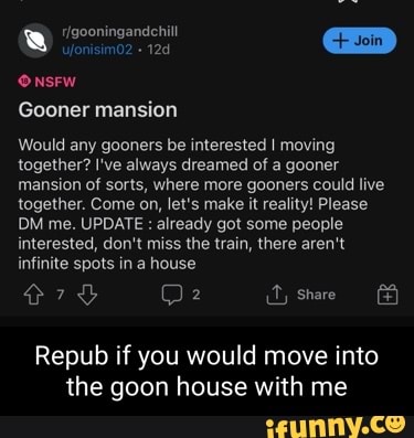 Rigooningandchill ONsFW Gooner mansion Would any gooners be interested ...