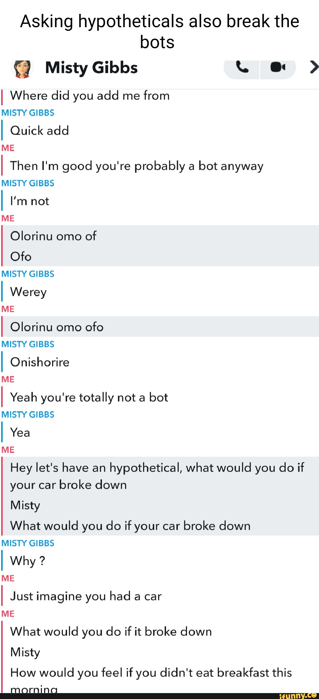 Asking hypotheticals also break the bots Misty Gibbs @ I Where did you ...