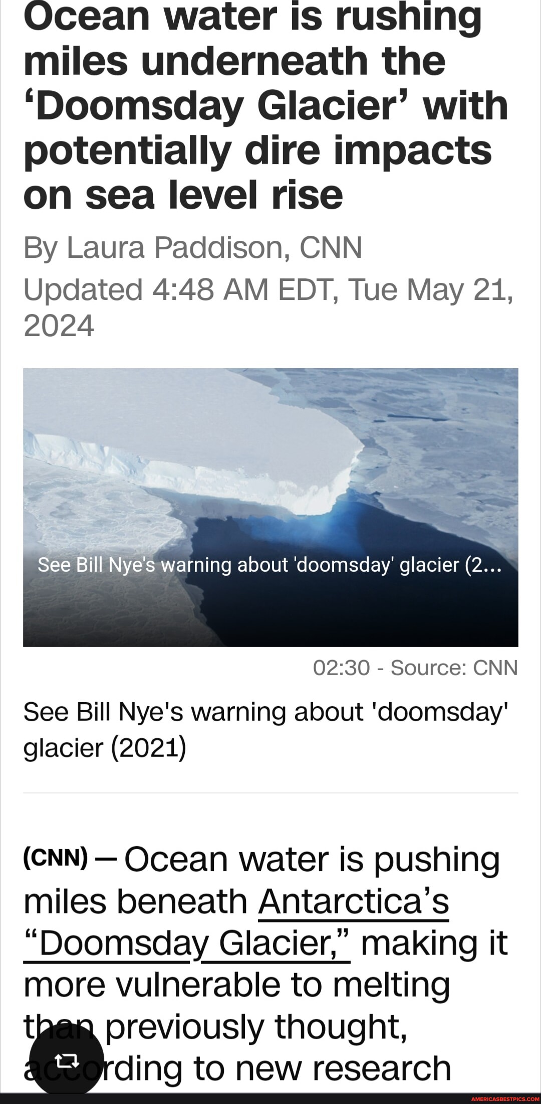 Ocean water Is rushing miles underneath the 'Doomsday Glacier' with ...