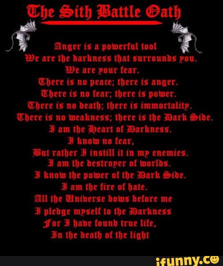 The Sith Battle Path Anger is a powerful tool We are the barkness that ...