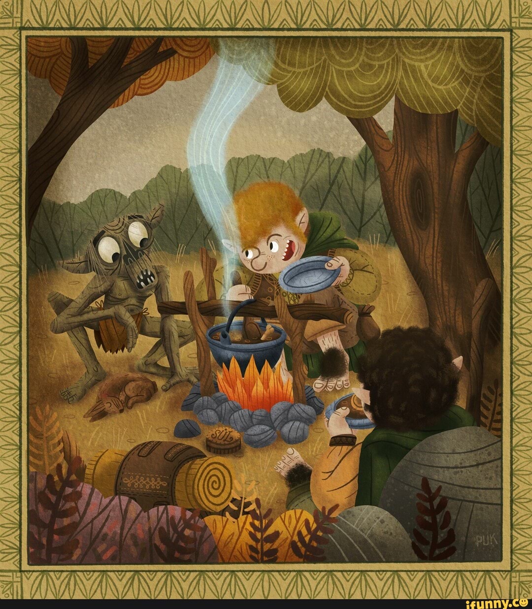 Sam threatened Gollum to make him fetch herbs, but Gollum refused. Sam ...