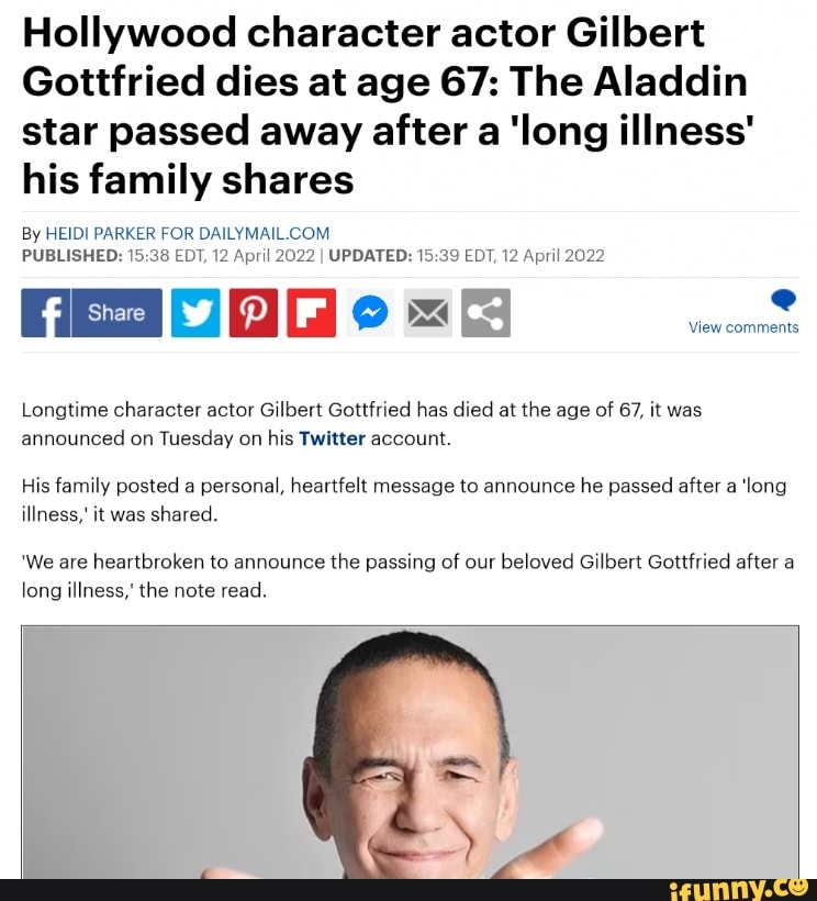 Hollywood character actor Gilbert Gottfried dies at age 67: The Aladdin ...