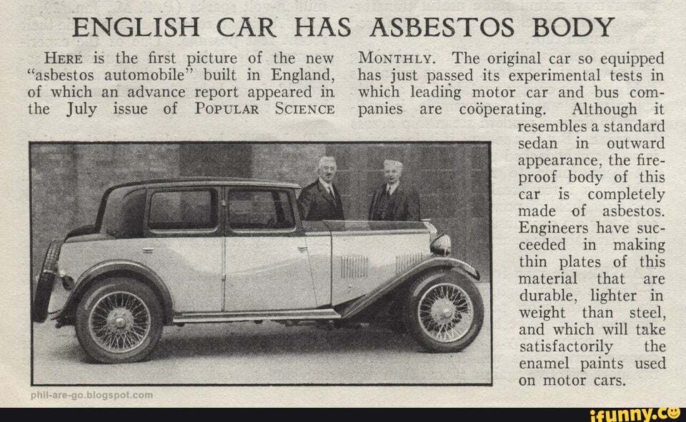 ENGLISH CAR HAS ASBESTOS BODY Here is the first picture of the new ...