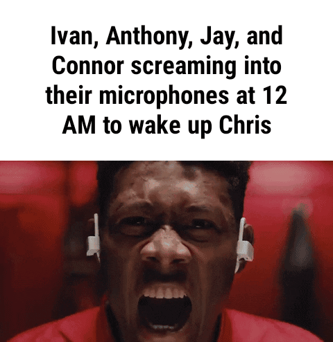 Ivan, Anthony, Jay, and Connor screaming into their microphones at 12 ...