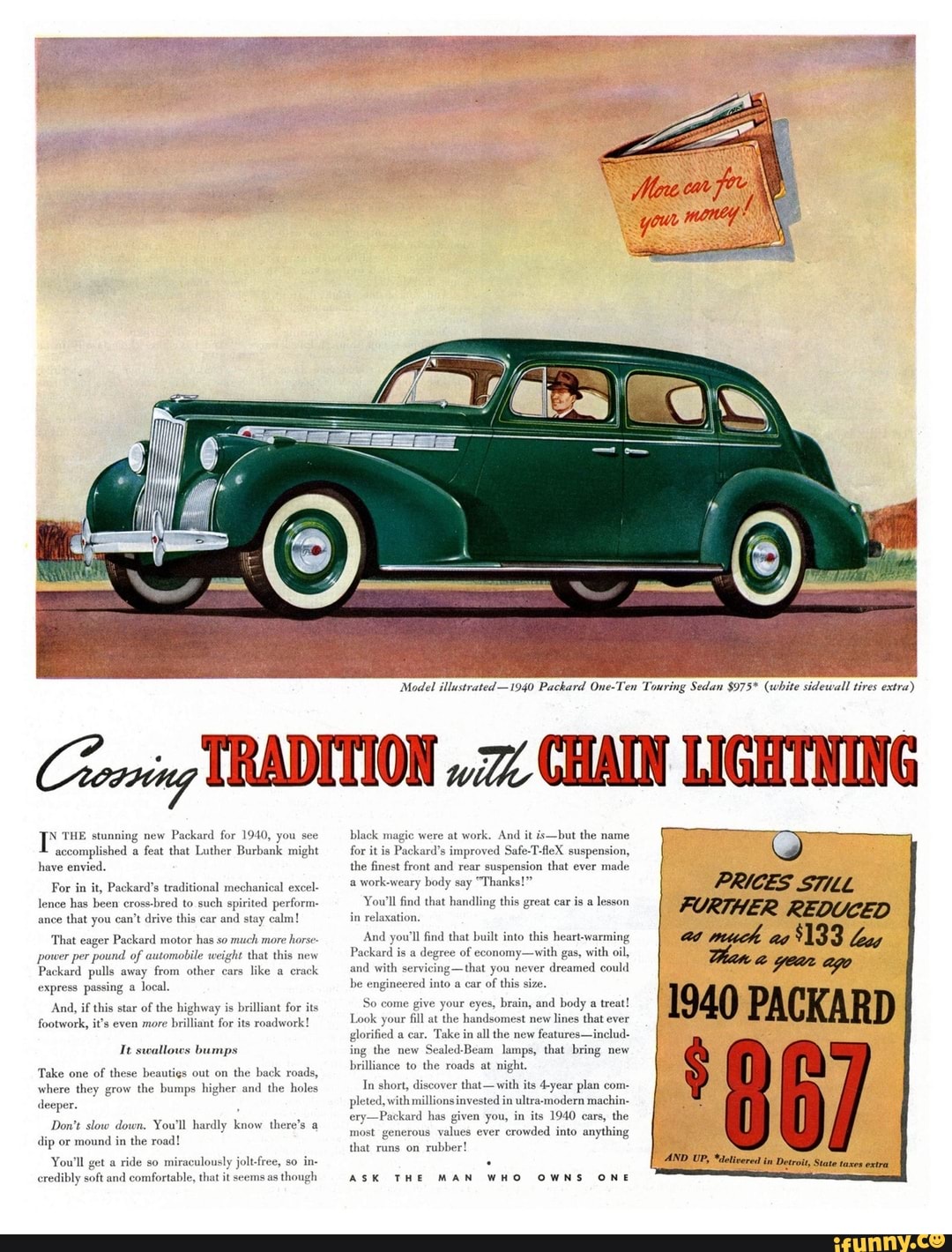 Model illustrated -1940 Packard One-Ten Touring dan $975* (white ...