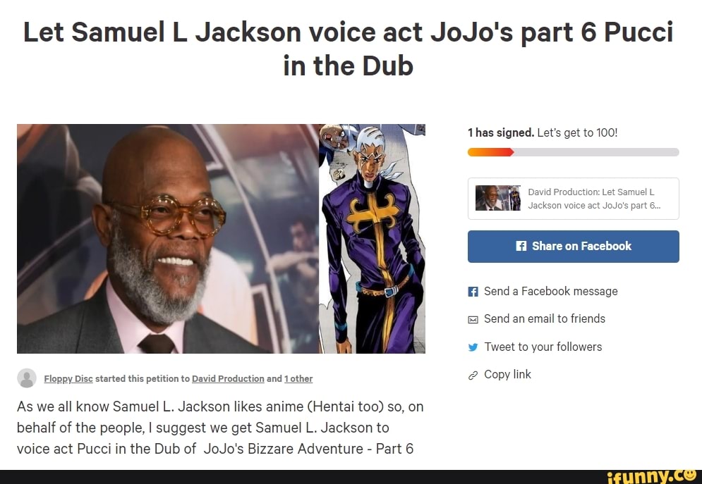Let Samuel L Jackson voice act JoJo's part 6 Pucci in the Dub ,, Tweet ...