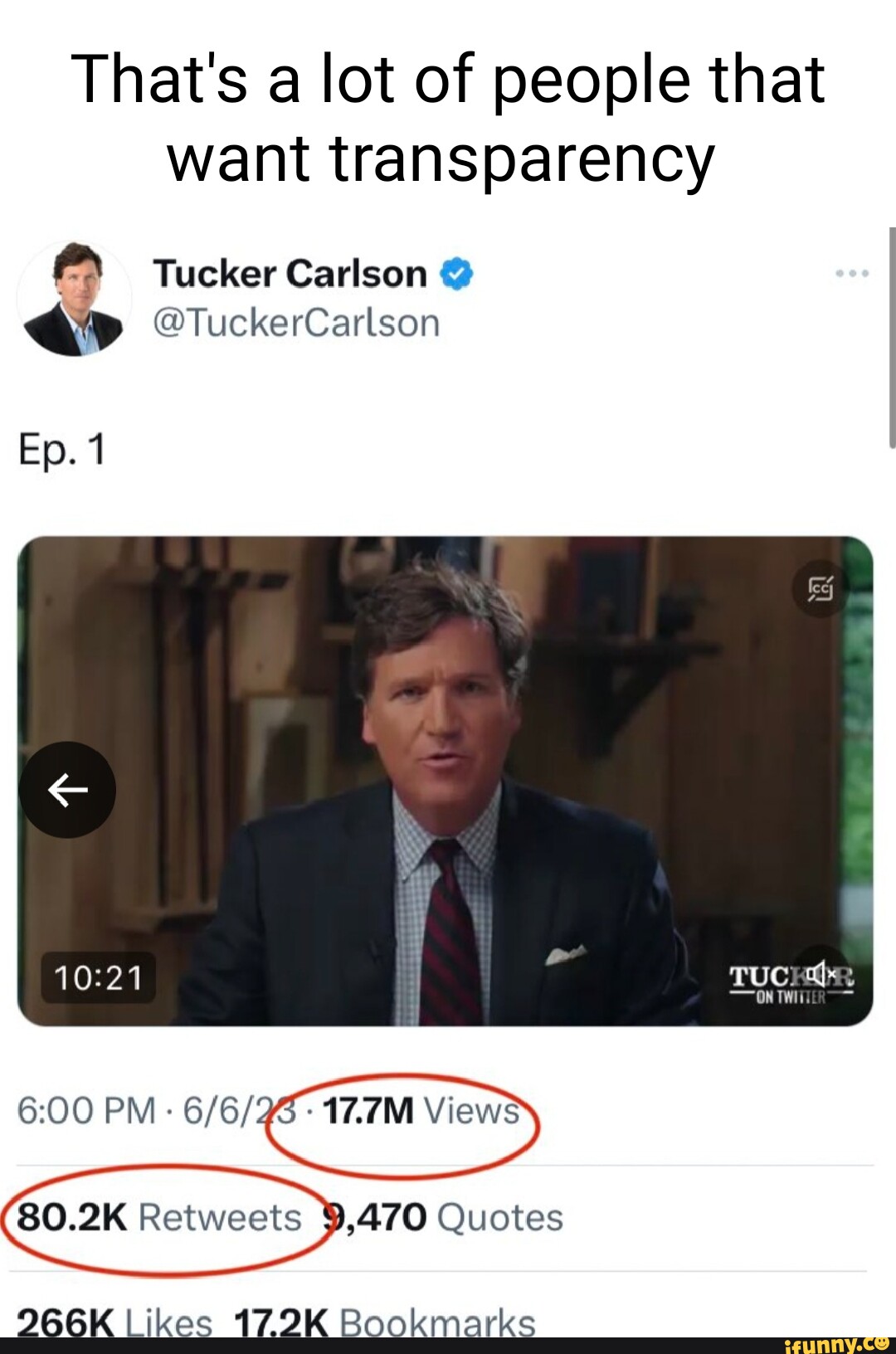 That's a lot of people that want transparency Tucker Carlson ...