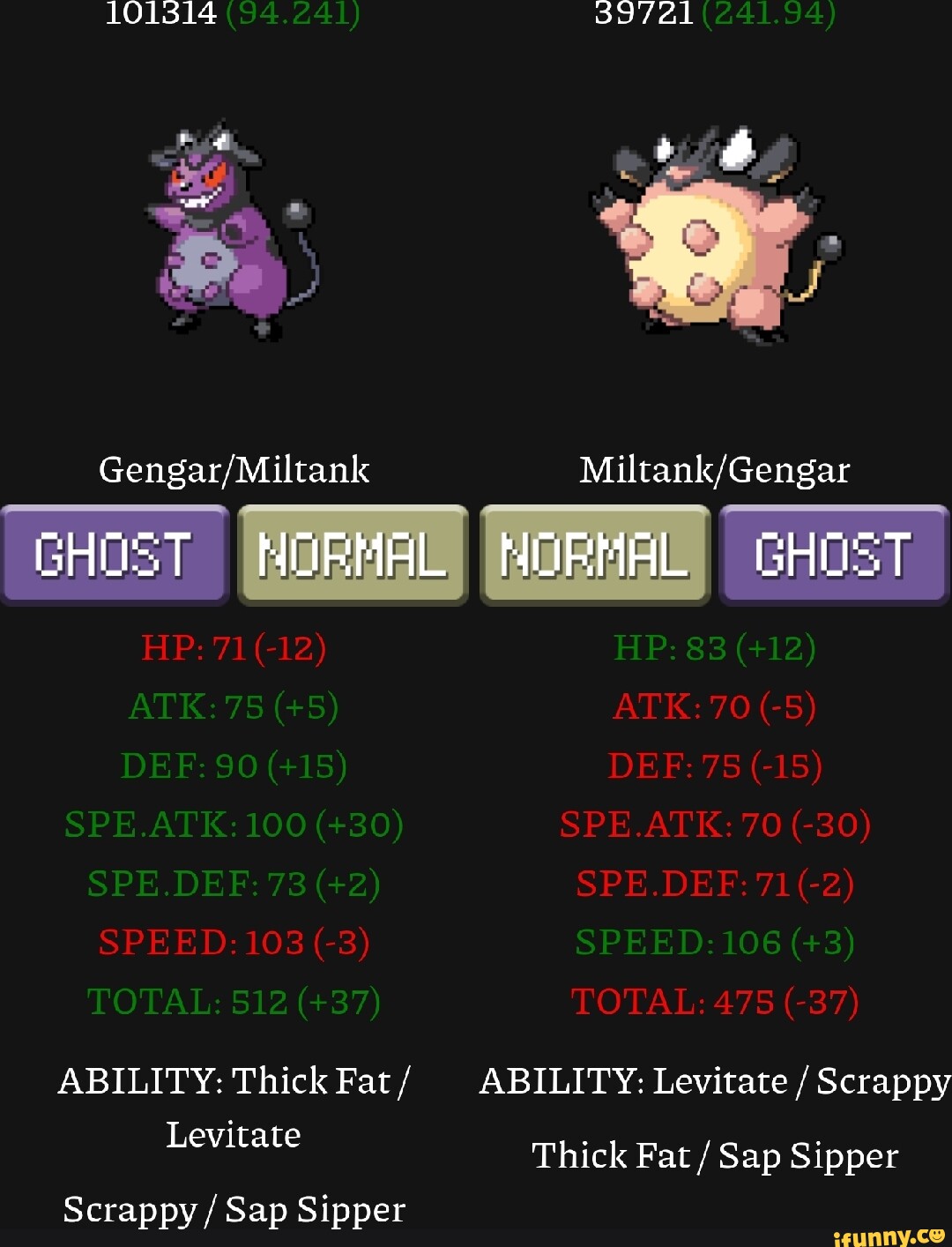101314 GHOST NORMAL HORMAL =GHOST ABILITY: Thick Fat/ ABILITY: Levitate ...