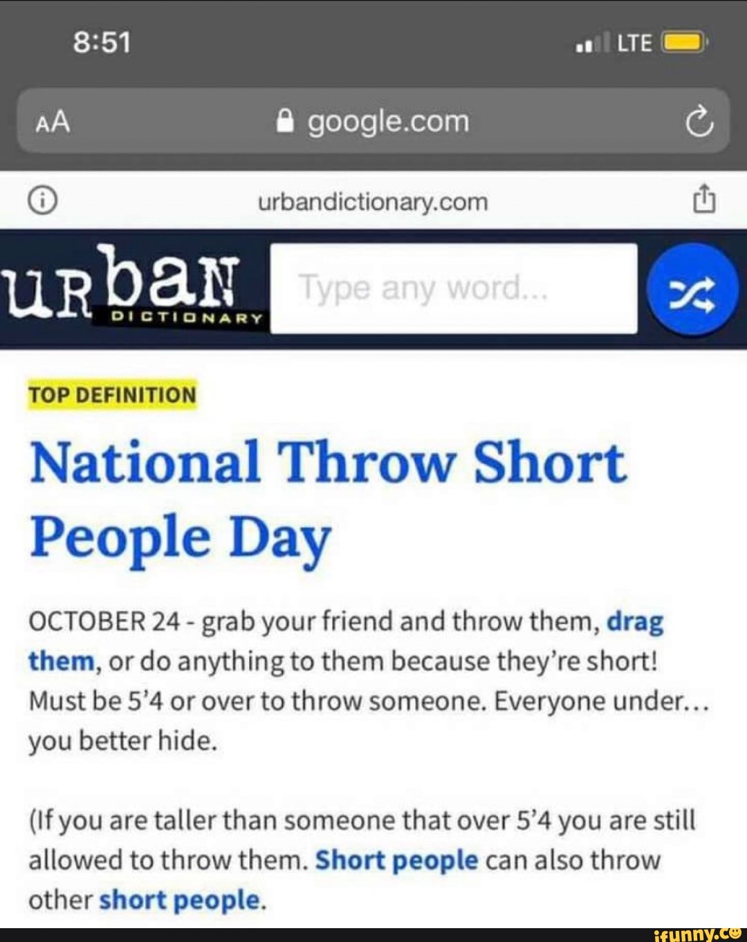 LTE DICTIONARY TOP DEFINITION National Throw Short People Day OCTOBER ...