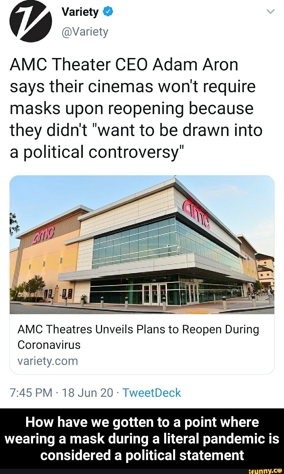 CZ @Variety AMC Theater CEO Adam Aron says their cinemas wont require ...