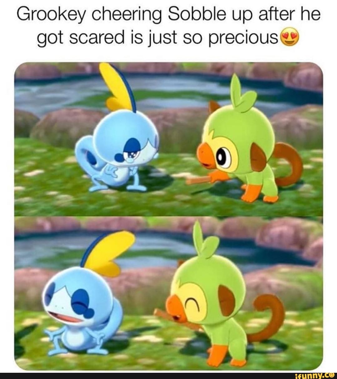 Grookey cheering Sobble up after he got scared is just so precious €y ...