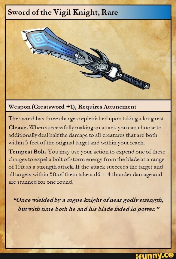 _I Sword of the Vigil Knight, Rare Weapon (Greatsword +1), Requires ...