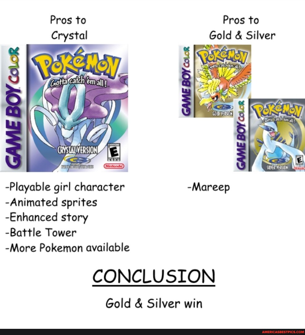 Pros to Pros to Gold & Silver Crystal -Playable girl character -Mareep ...