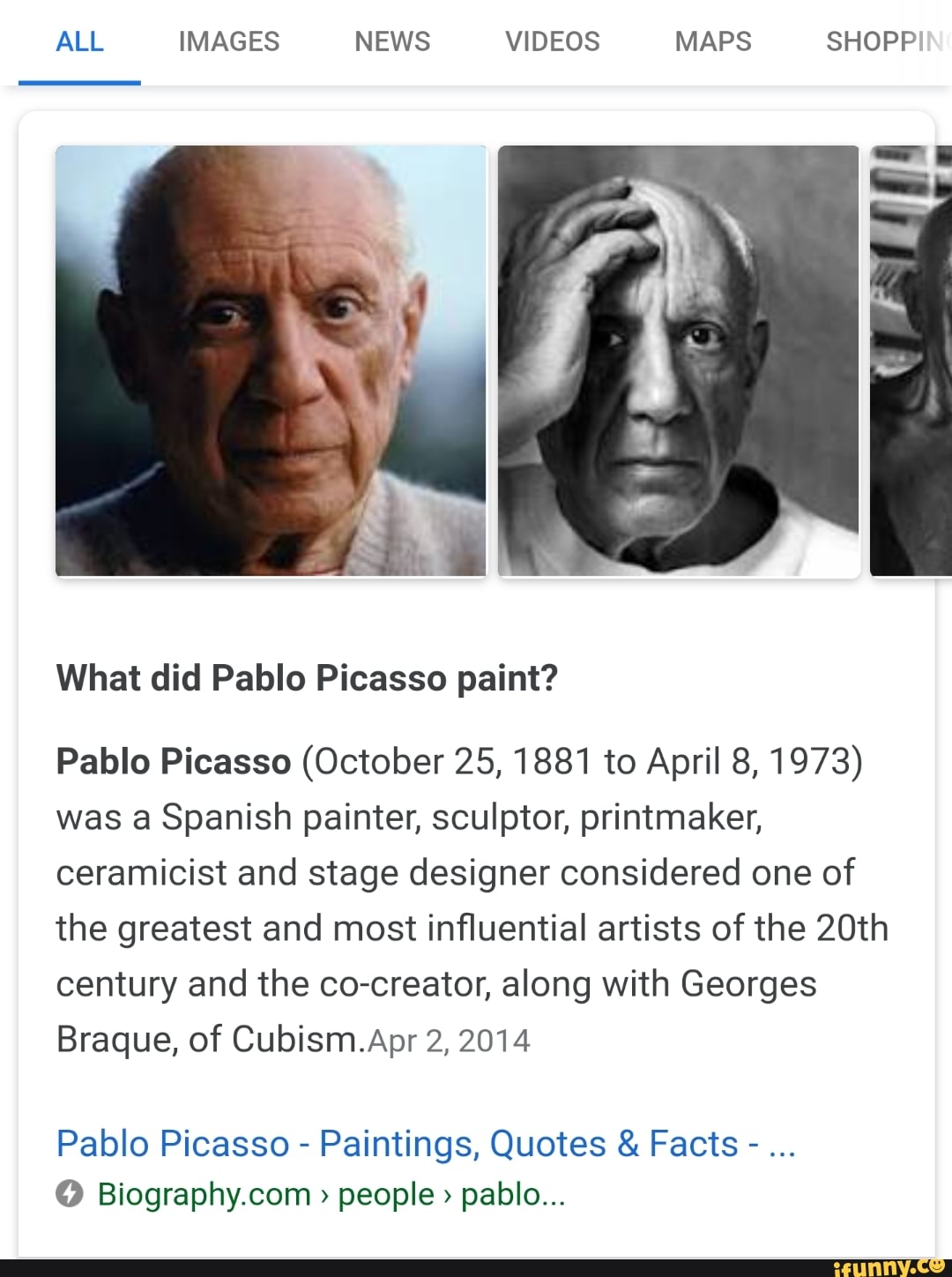 ALL IMAGES NEWS VIDEOS MAPS SHOPP Pablo Picasso (October 25, 1881 to ...