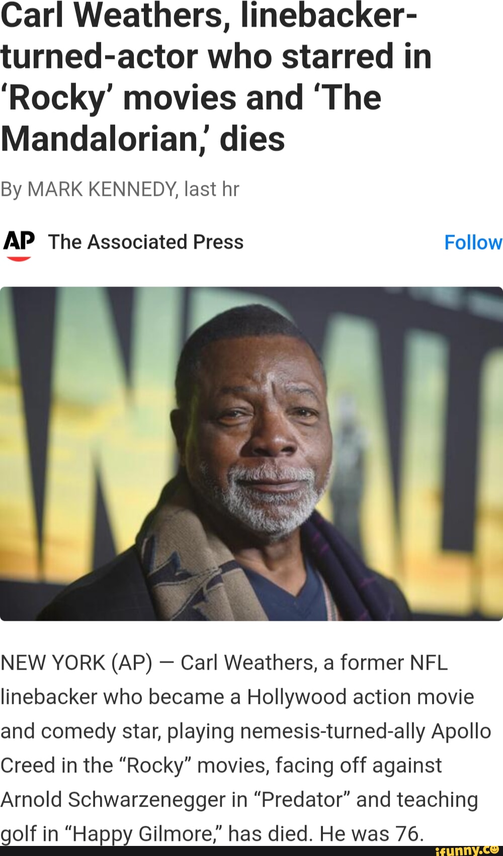 Carl Weathers, linebacker- turned-actor who starred in 'Rocky' movies ...