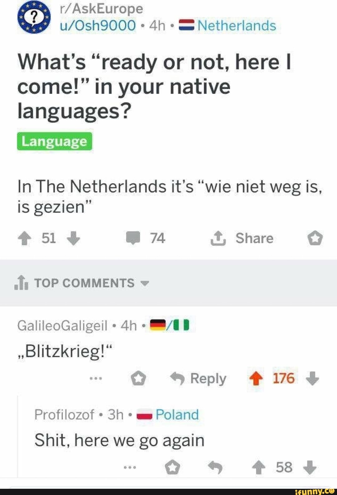 SS Netherlands What's "ready or not, here I come!" in your native ...