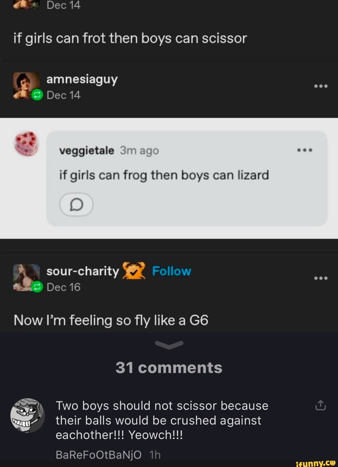 Dec 14 if girls can frot then boys can scissor le Dec 14 veggietale ago ...